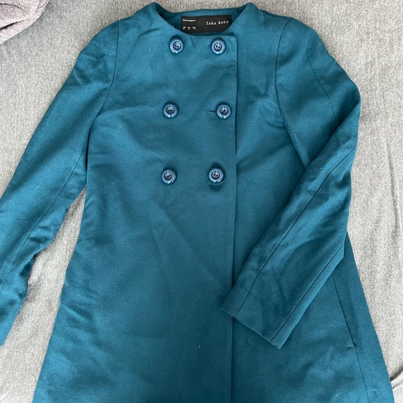 Zara | Jackets & Coats | Zara Teal Wool Coat | Poshmark